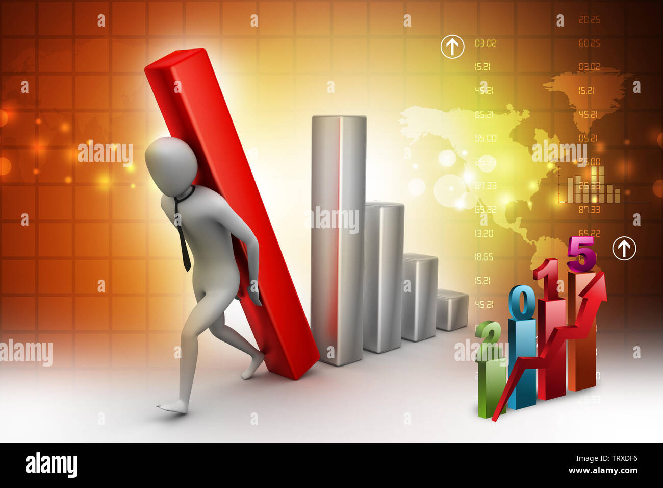 3d businessman carrying the big column of the diagram Stock Photo - Alamy