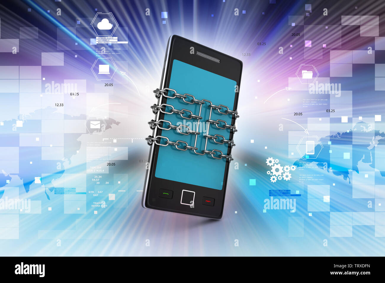 Smart phone with chain, safety concept Stock Photo - Alamy