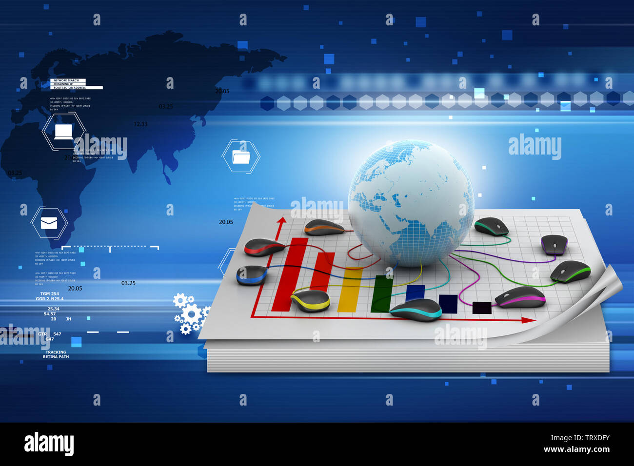 Globe connecting with computer mouse Stock Photo - Alamy