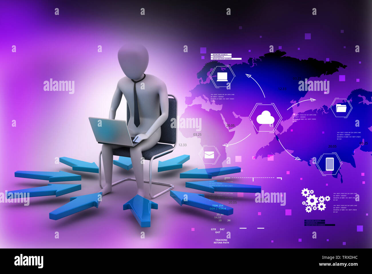 3d man working on laptop Stock Photo - Alamy