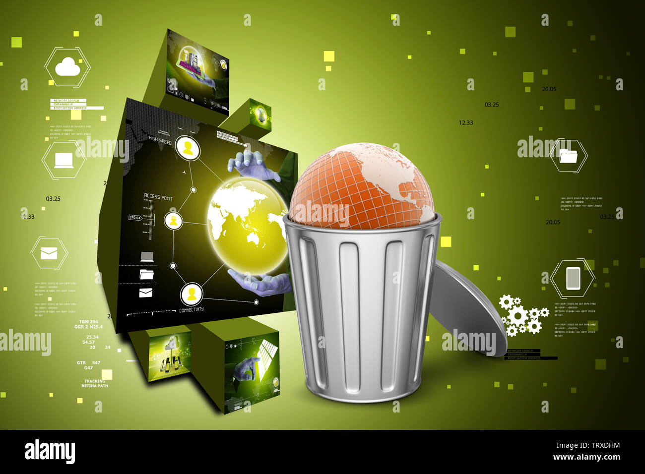 Globe in trash bin Stock Photo - Alamy
