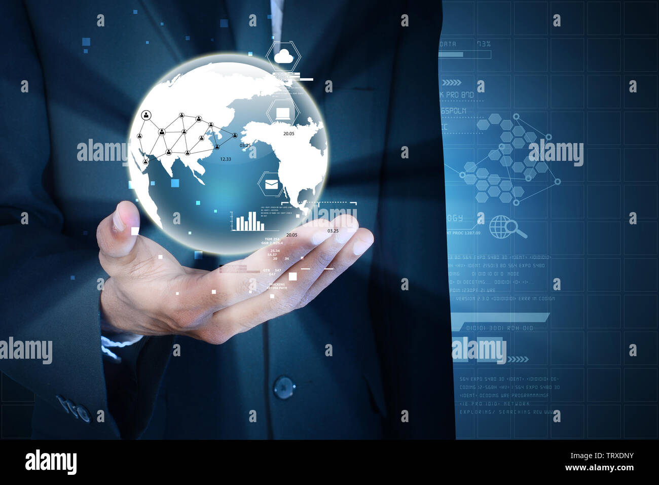 Smart hand showing globe Stock Photo - Alamy