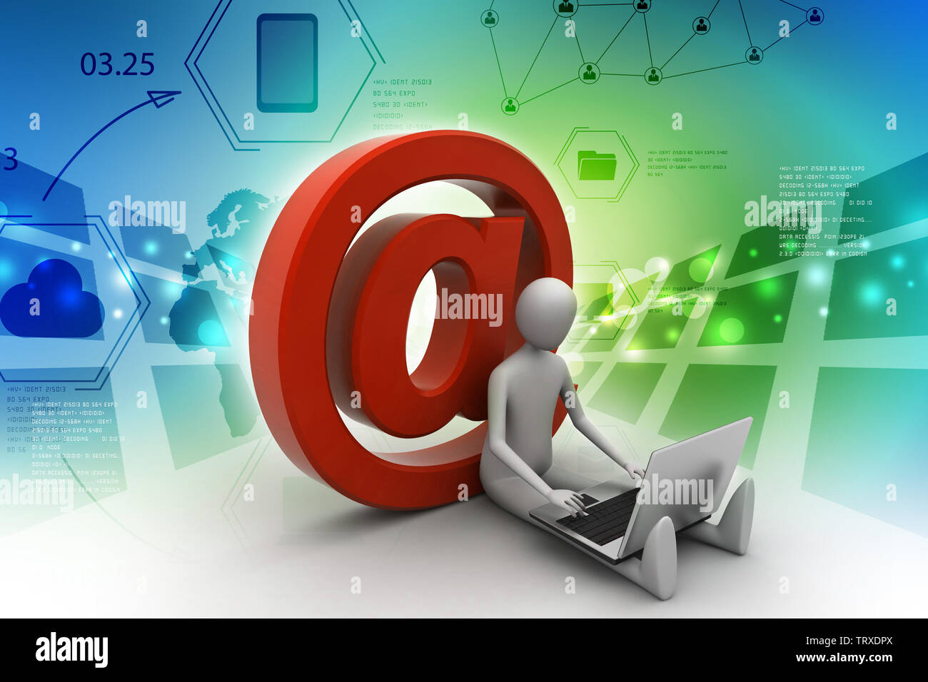 3d person with e mail symbol and laptop Stock Photo - Alamy