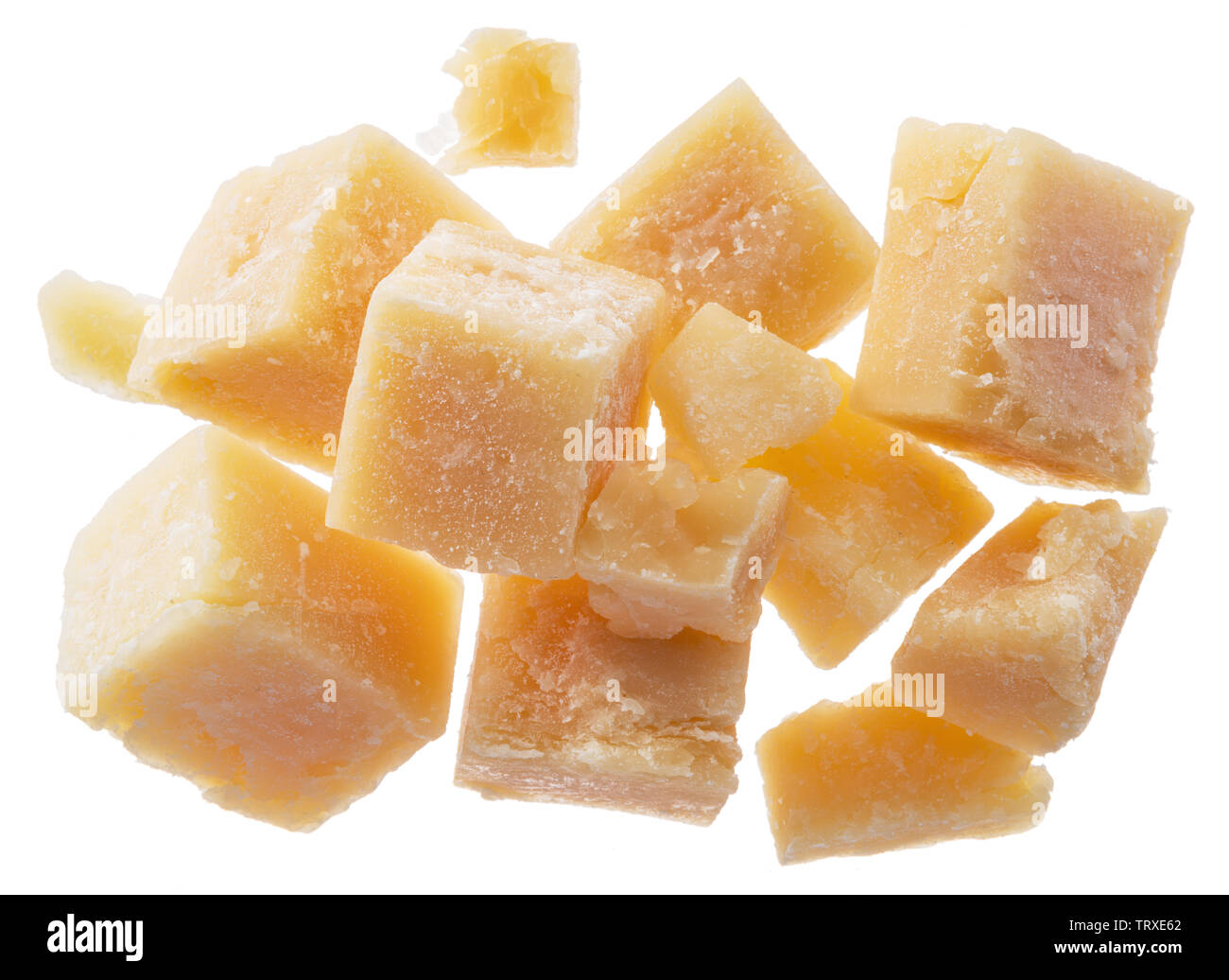Parmesan cheese cubes isolated on white background Stock Photo - Alamy