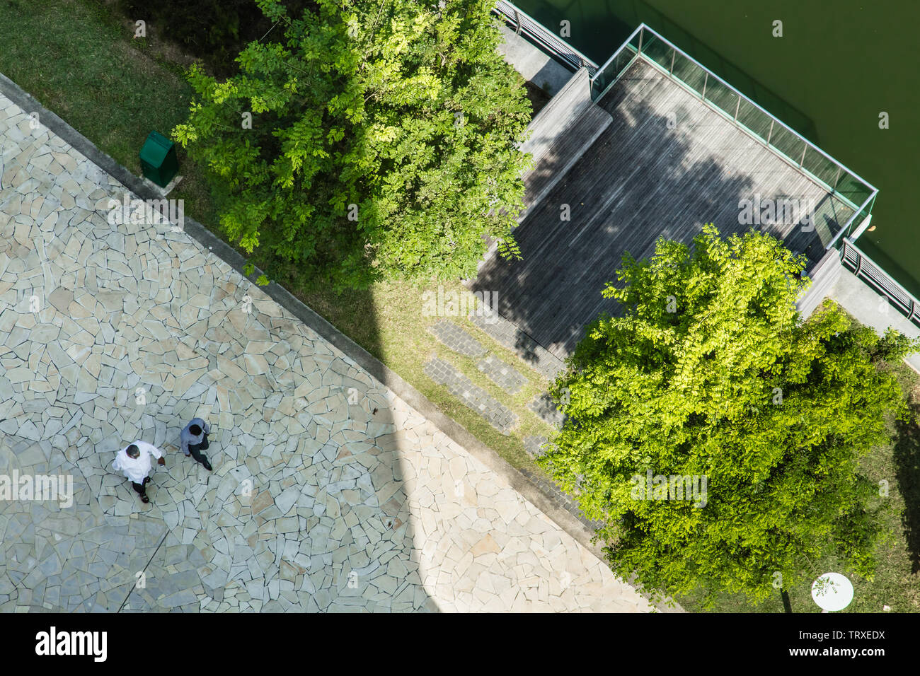 riverfront landscape green and walk way aerial view Stock Photo - Alamy