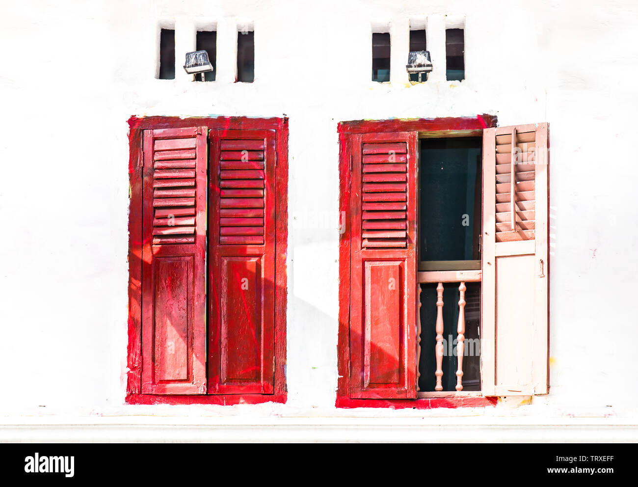 red color southeast asia traditional wood window Stock Photo - Alamy