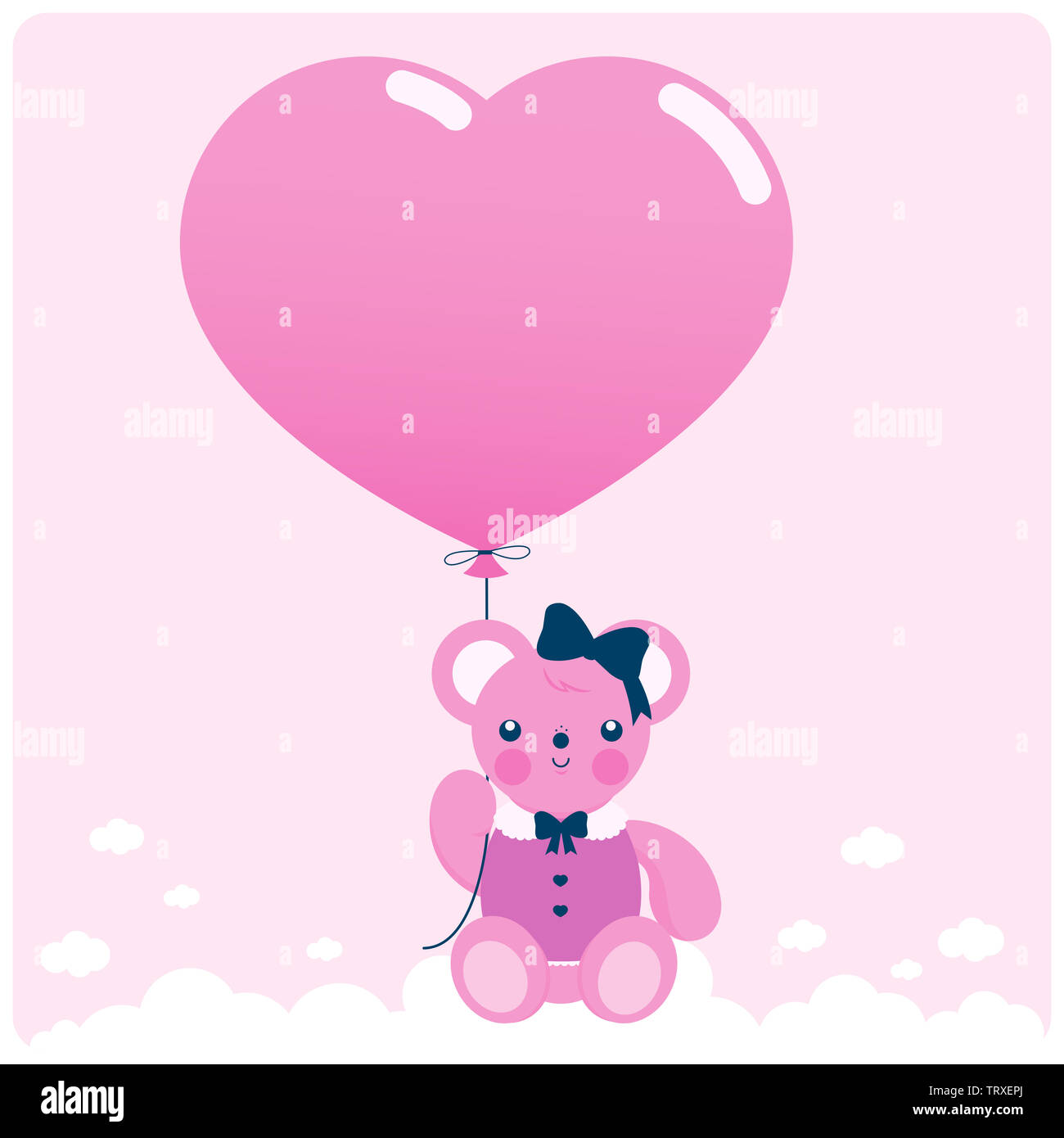 Cute baby girl teddy bear flying in the sky holding a heart shaped ...