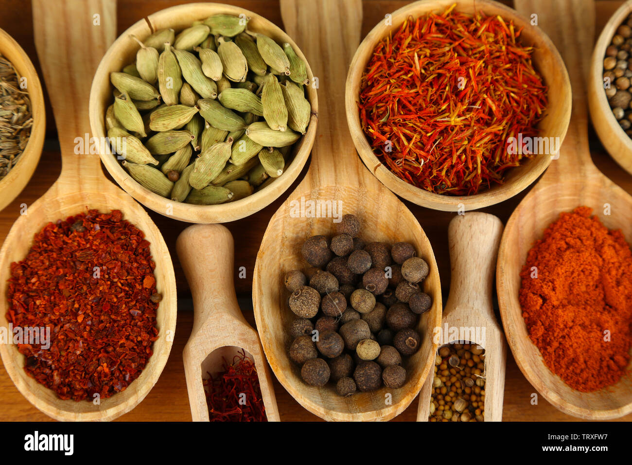 Many different spices and fragrant herbs close-up background Stock ...