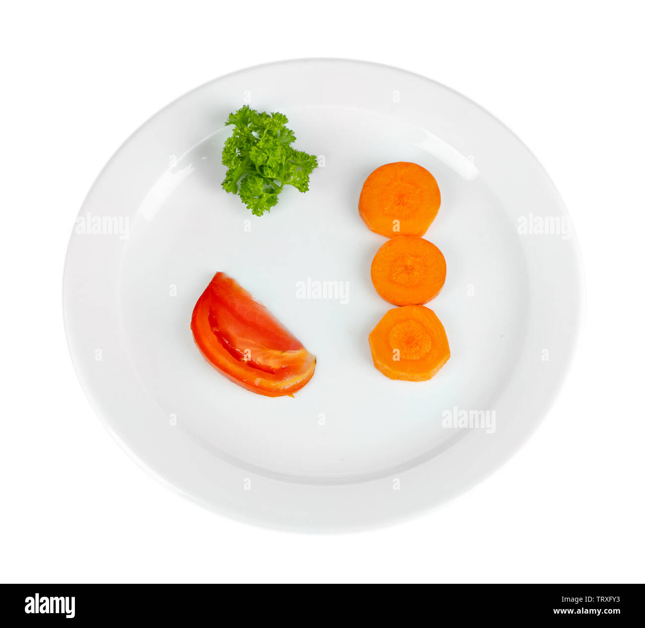 Small portion of food on big plate isolated on white Stock Photo - Alamy