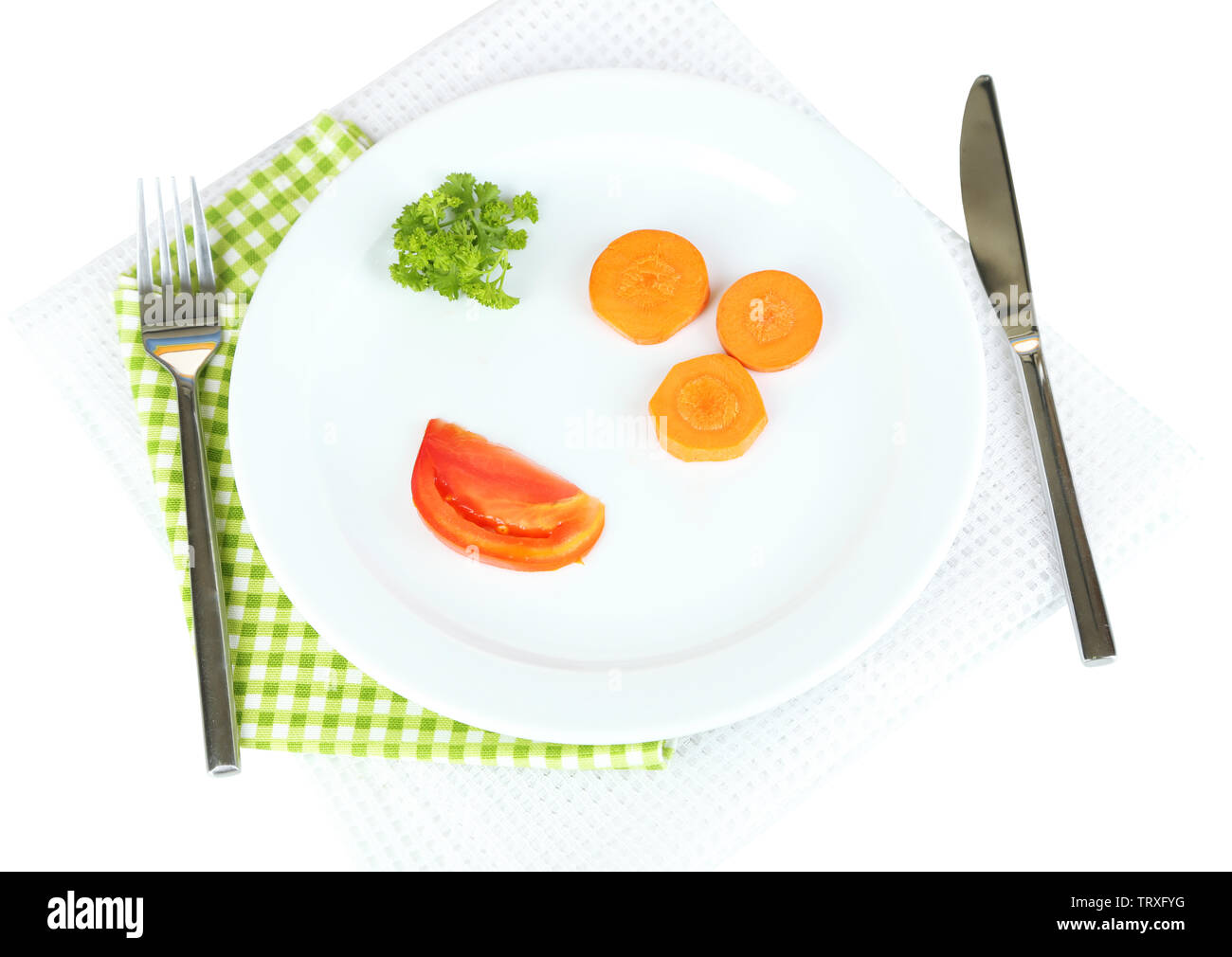 Small portion of food on big plate isolated on white Stock Photo - Alamy