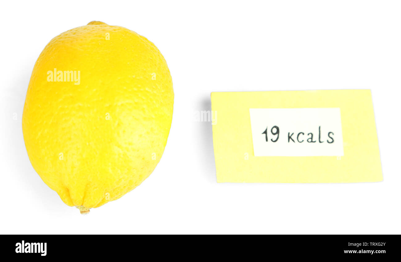 Calorie content of lemon isolated on white Stock Photo - Alamy