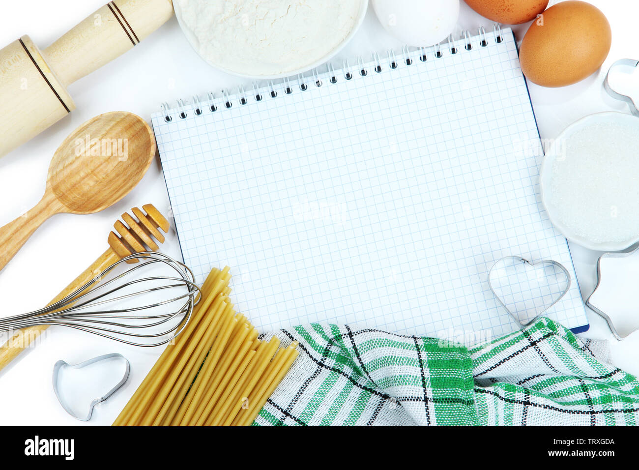 Cooking concept. Basic baking ingredients and kitchen tools close up ...