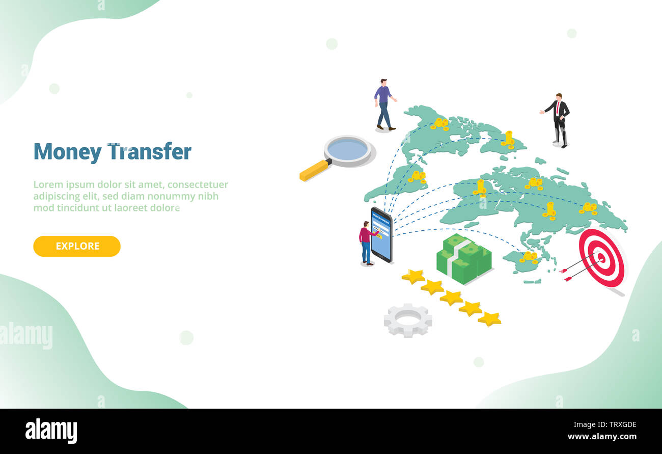 money transfer concept with people sending money around world ...