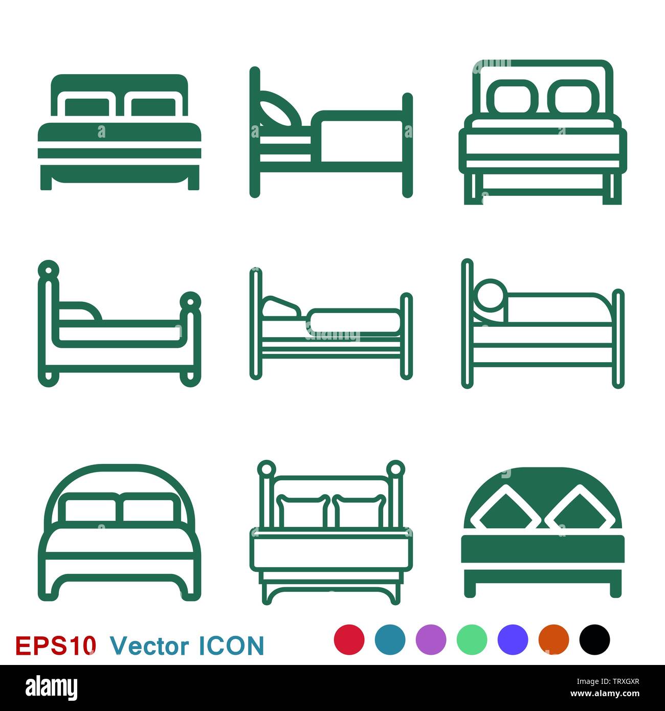 Bed Icon vector. Simple flat symbol. Black pictogram illustration on ...