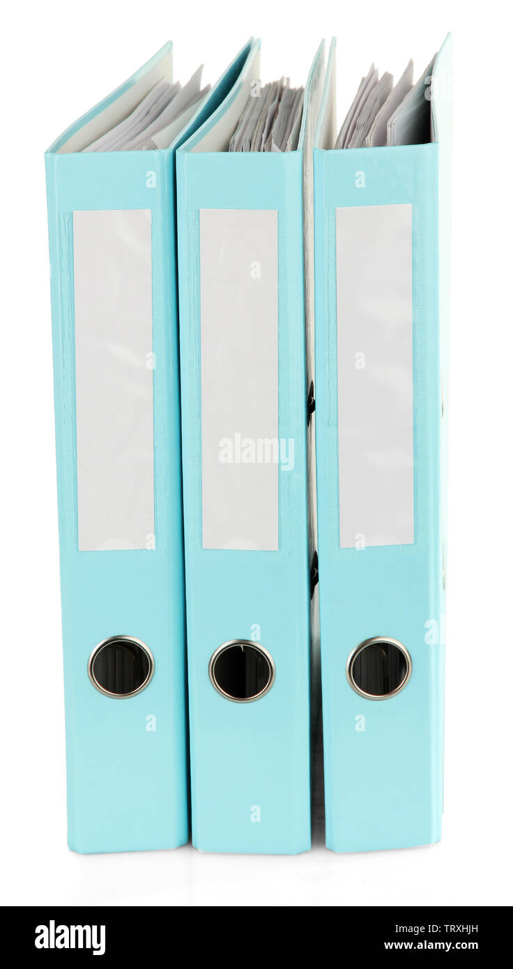 Blue folders, isolated on white Stock Photo - Alamy