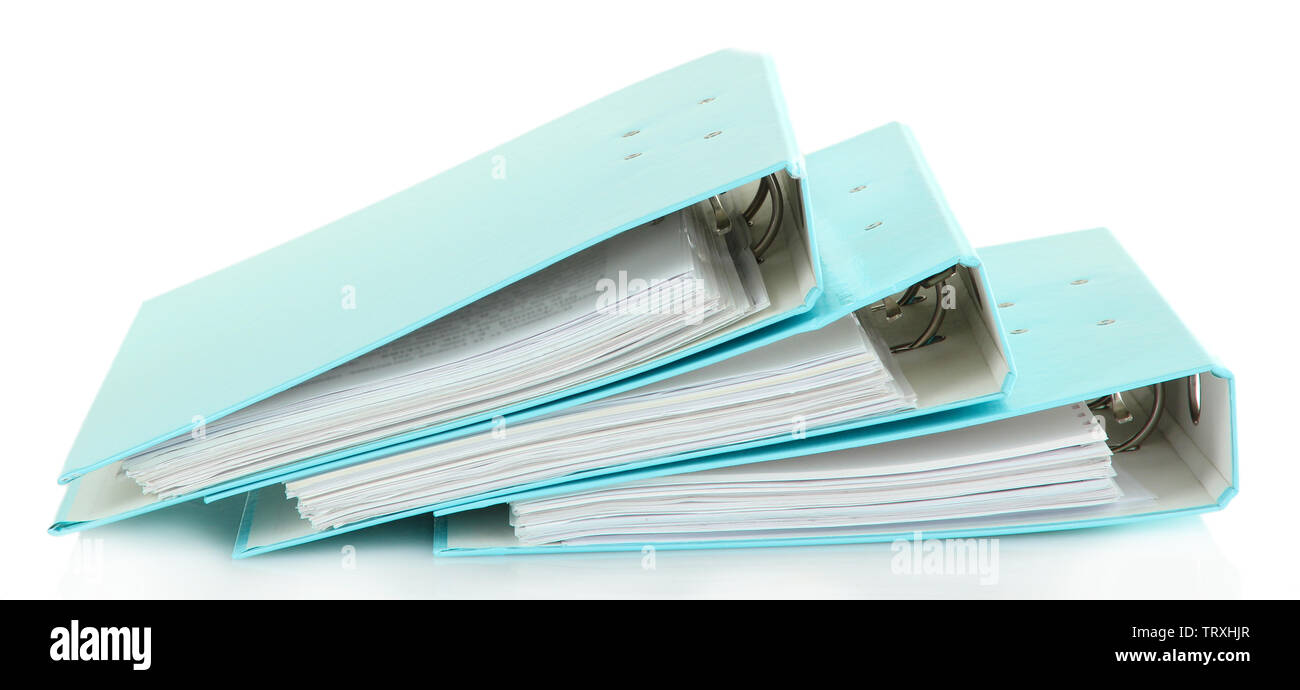 Blue folders, isolated on white Stock Photo - Alamy