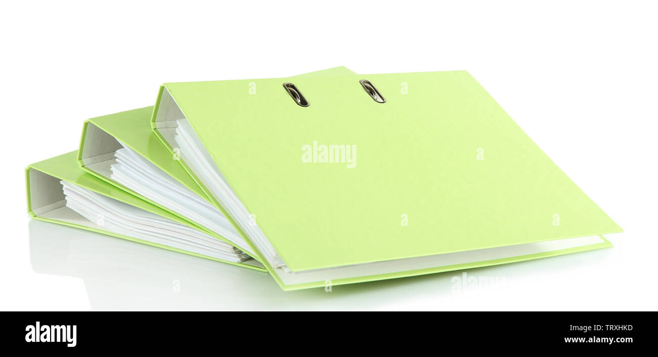 Green folders, isolated on white Stock Photo - Alamy