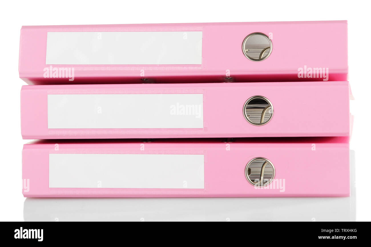 Pink folders, isolated on white Stock Photo - Alamy