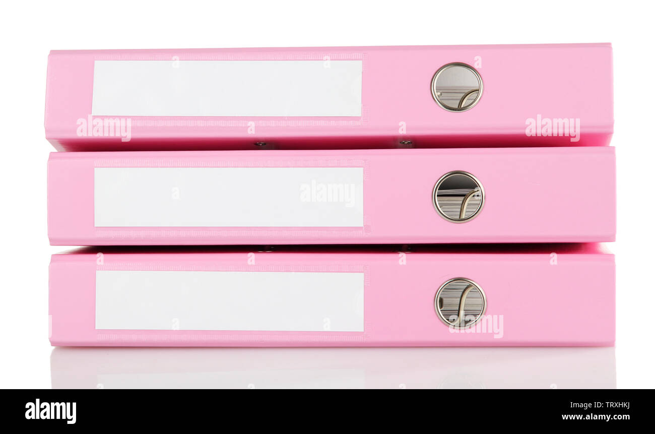 Pink folders, isolated on white Stock Photo - Alamy