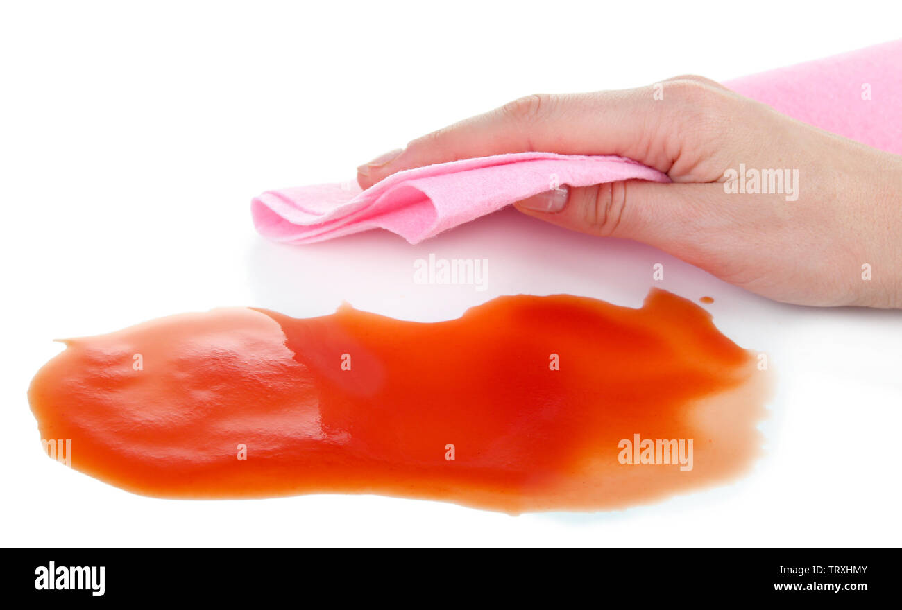 Hand wiping surface with pink rag isolated on white Stock Photo - Alamy