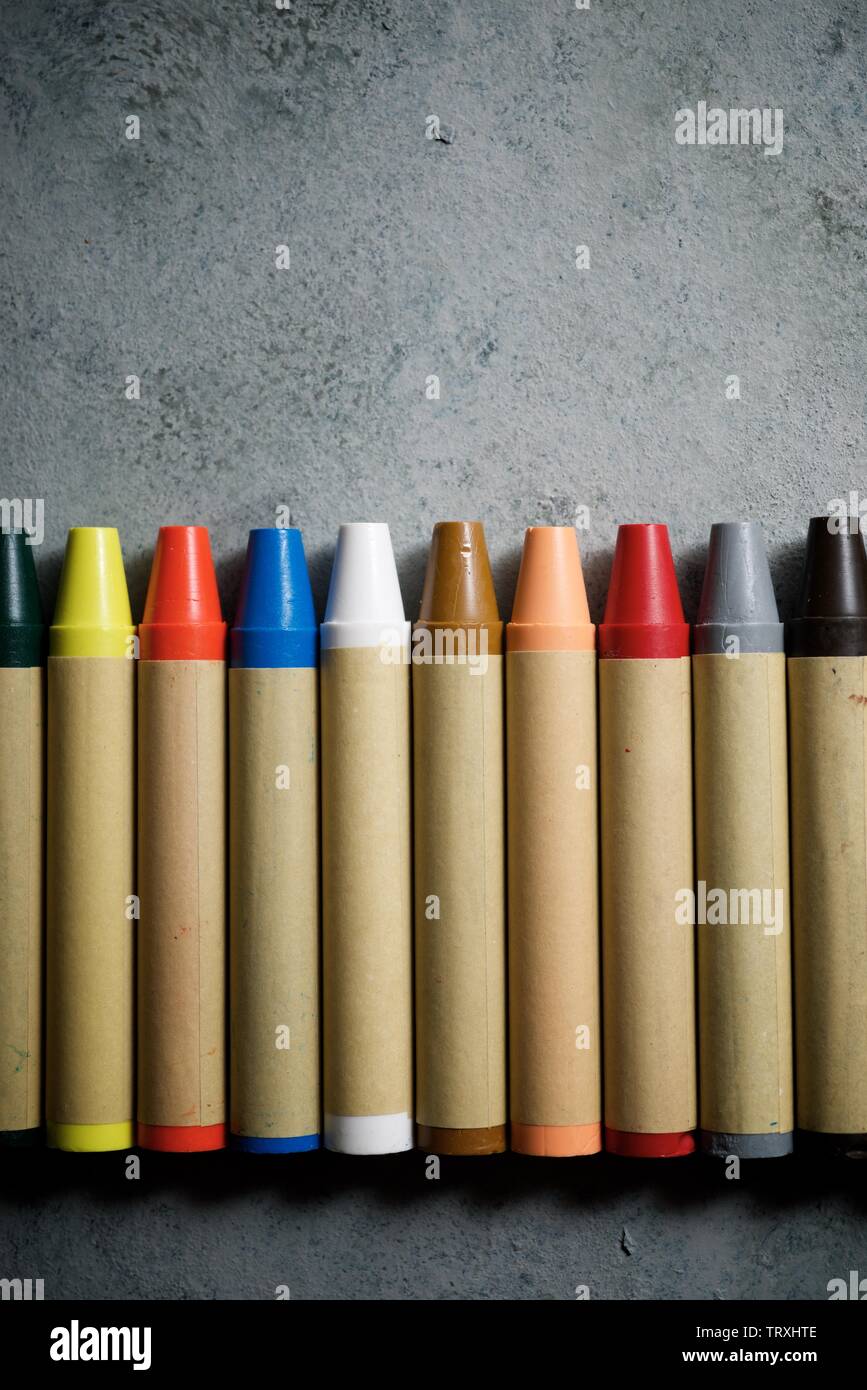 Group of wax crayons on a table Stock Photo - Alamy