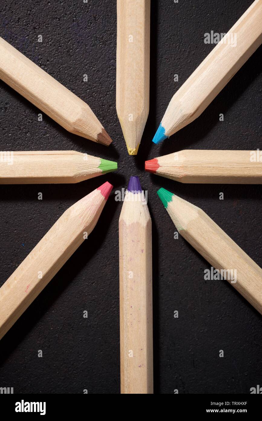 Group of pencils on a table Stock Photo - Alamy