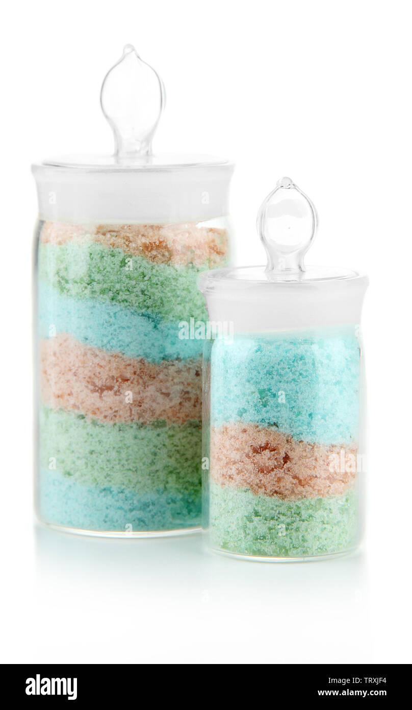 Aromatic salts in glass bottles, isolated on white Stock Photo - Alamy