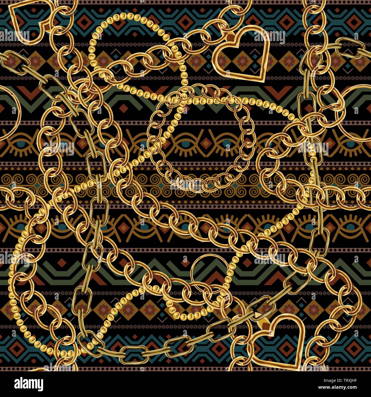 Cute chain texture seamless with african ornaments. Flat and solid ...