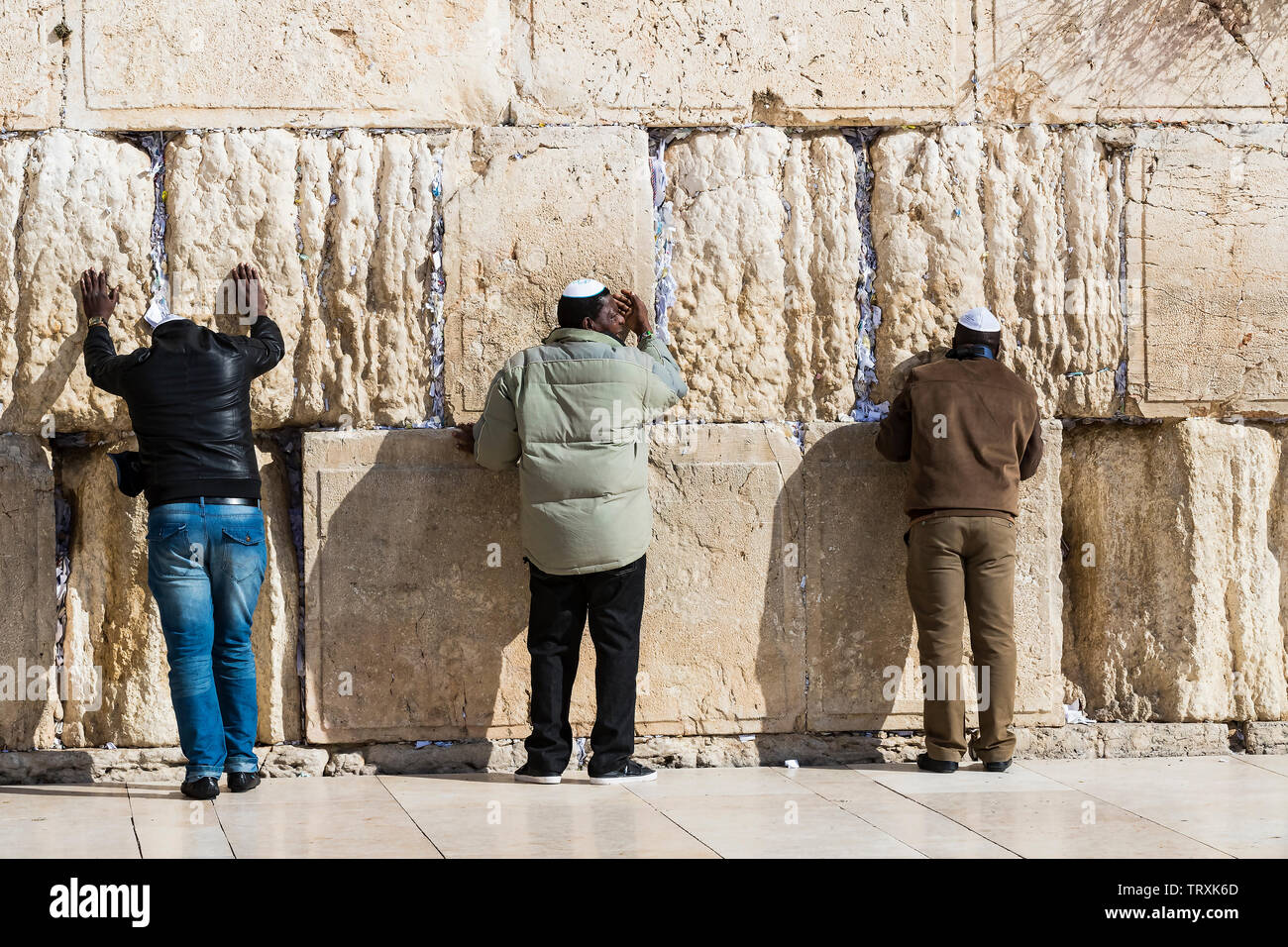 JERUSALEM, ISRAEL - 22 NOVEMBER 2017: Pilgrims pray at the wall of the ...