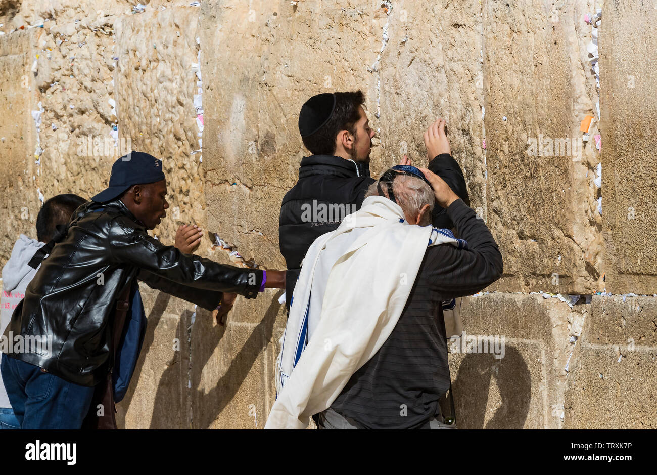 JERUSALEM, ISRAEL - 22 NOVEMBER 2017: Pilgrims pray at the wall of the ...