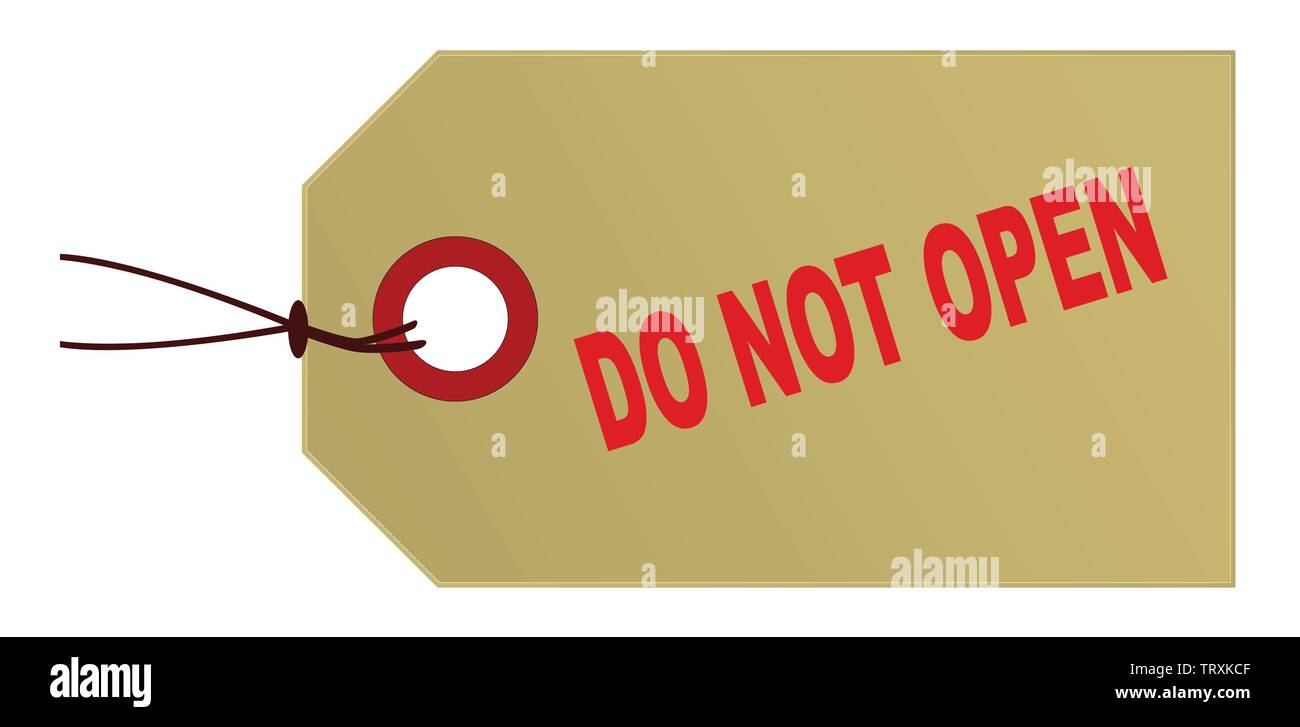 Do Not Open marked parcel tag in light brown card on a white background ...