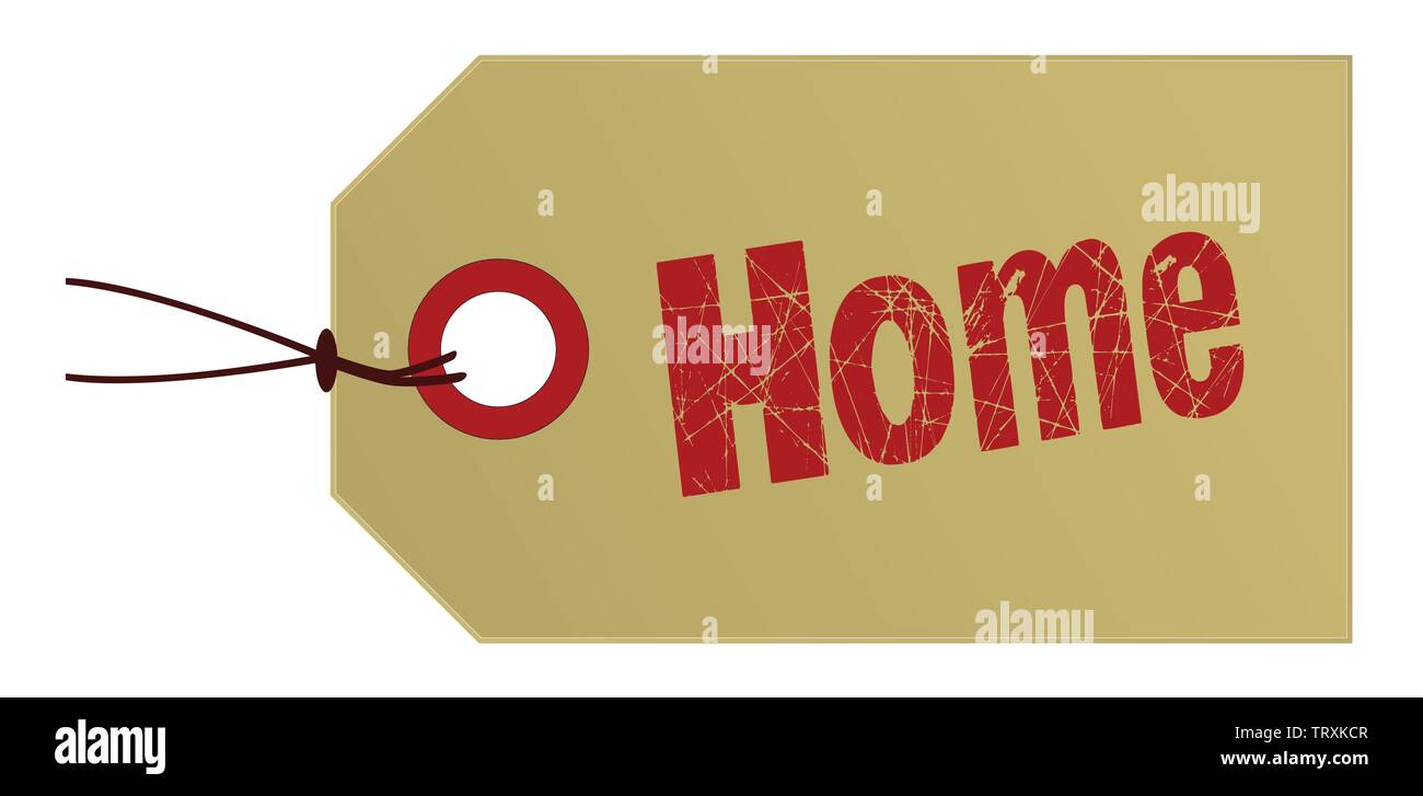A home marked parcel tag in light brown card on a white background ...