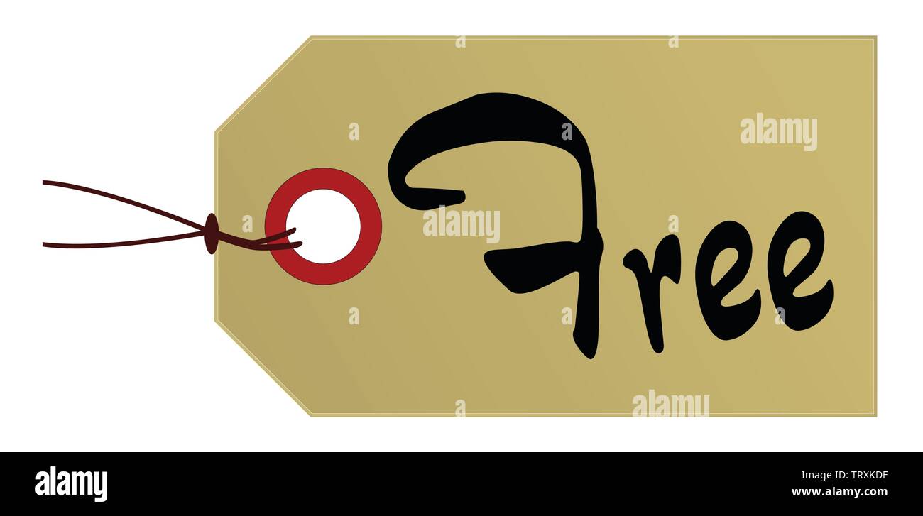 A Free marked parcel tag in light brown card on a white background ...