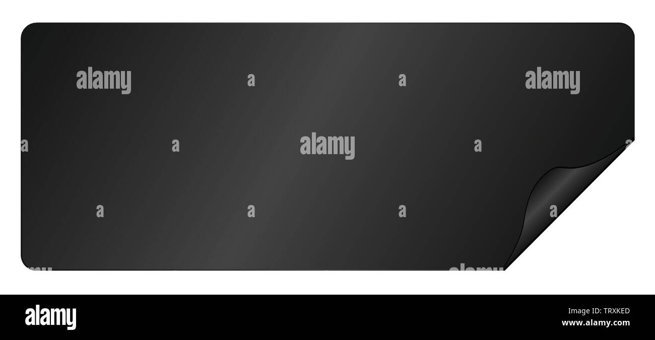 A corner curl on a black foil sticker label as copy space over a white ...