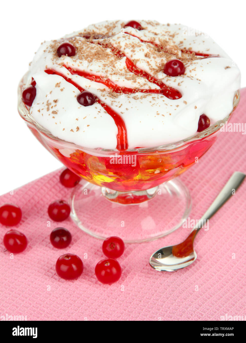 Tasty jelly on table on white background Stock Photo - Alamy