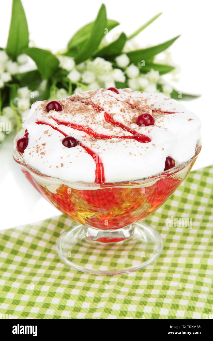 Tasty jelly on table on white background Stock Photo - Alamy