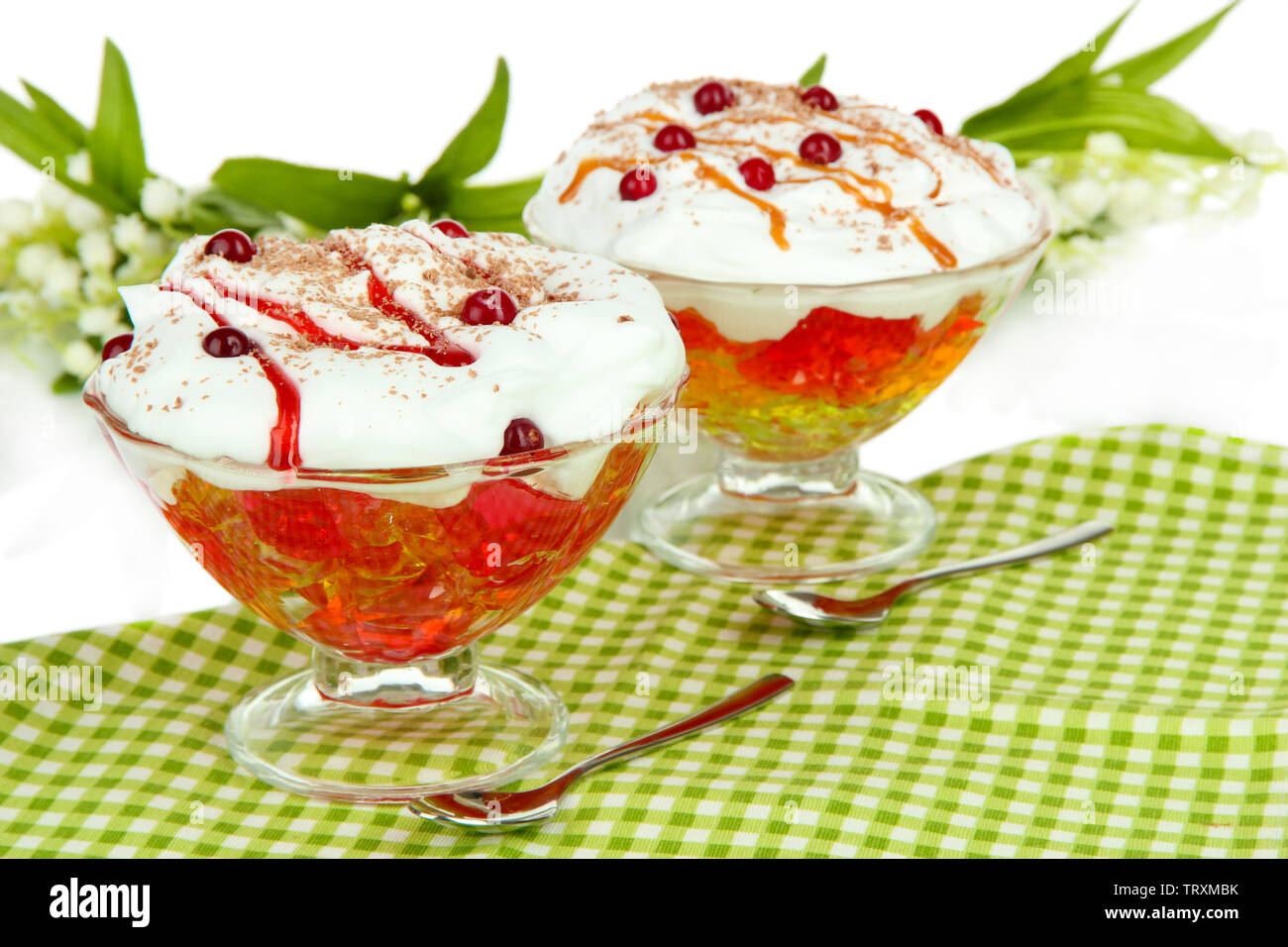 Tasty jelly on table on white background Stock Photo - Alamy