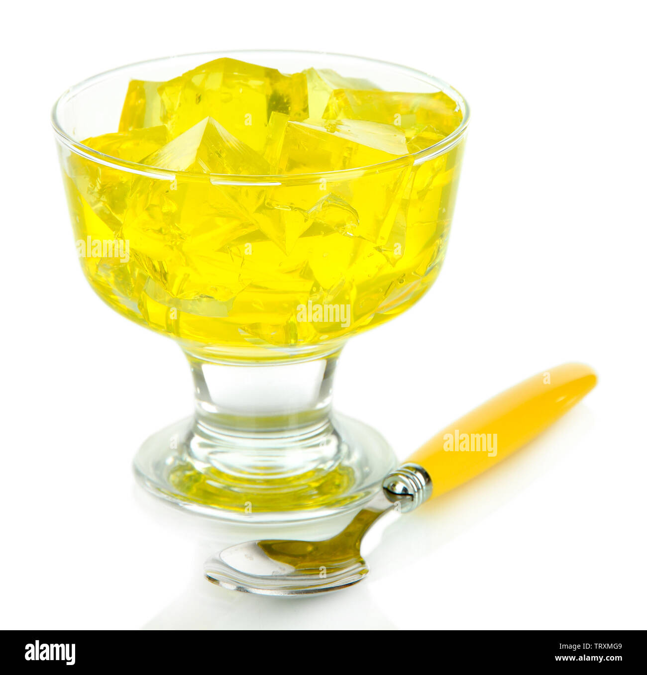 Tasty jelly cubes in bowl isolated on white Stock Photo - Alamy