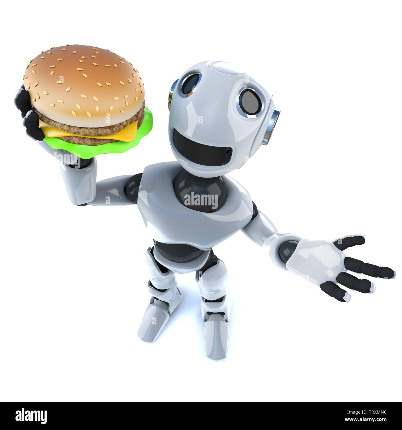 3d render of a funny cartoon mechanical robot character holding a ...