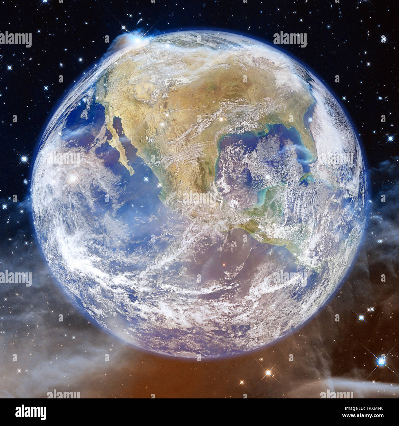 Planet Earth in deep space, cosmic landscape. Elements of this image ...