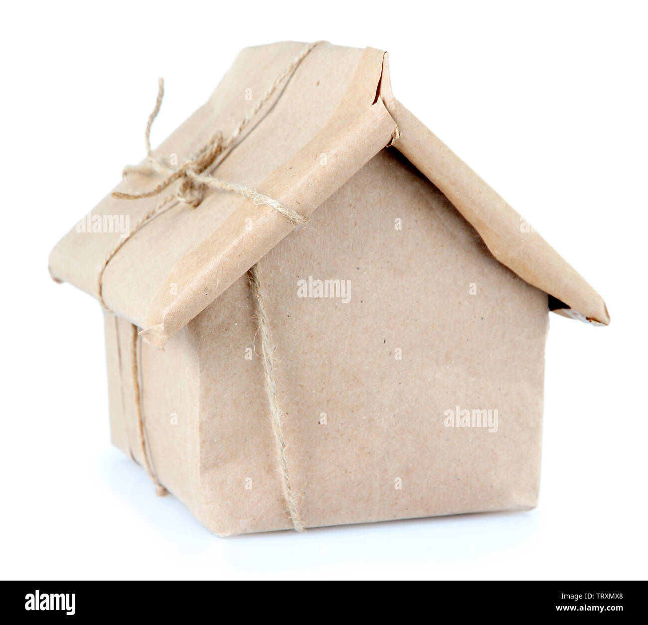 House wrapped in brown kraft paper, isolated on white Stock Photo - Alamy