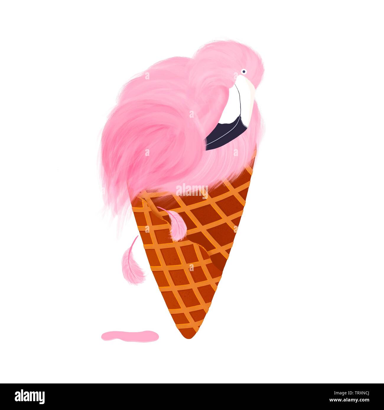 Pink flamingo in ice cream cone isolated on white background ...