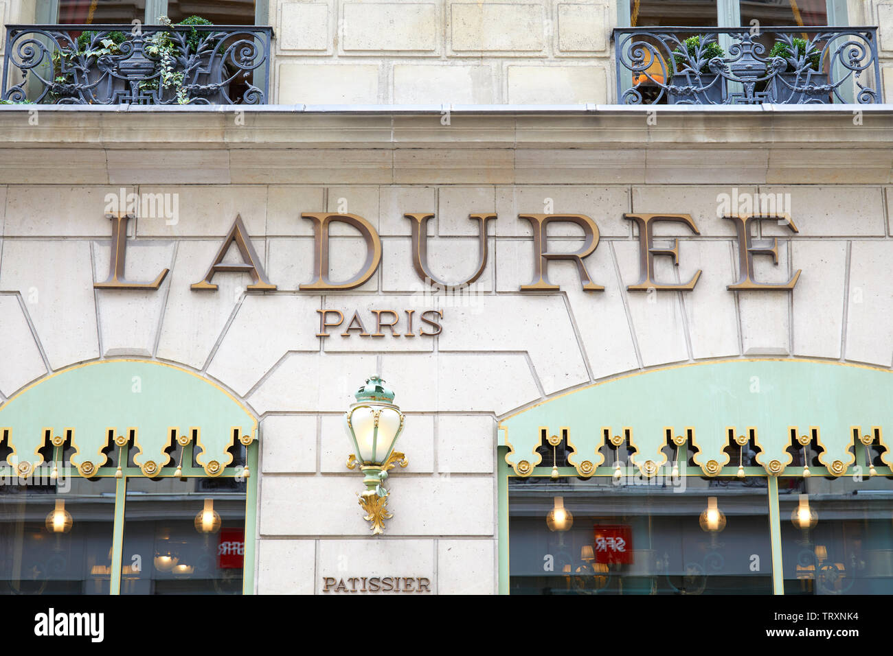 PARIS, FRANCE - JULY 22, 2017: Laduree famous confectionery store sign ...