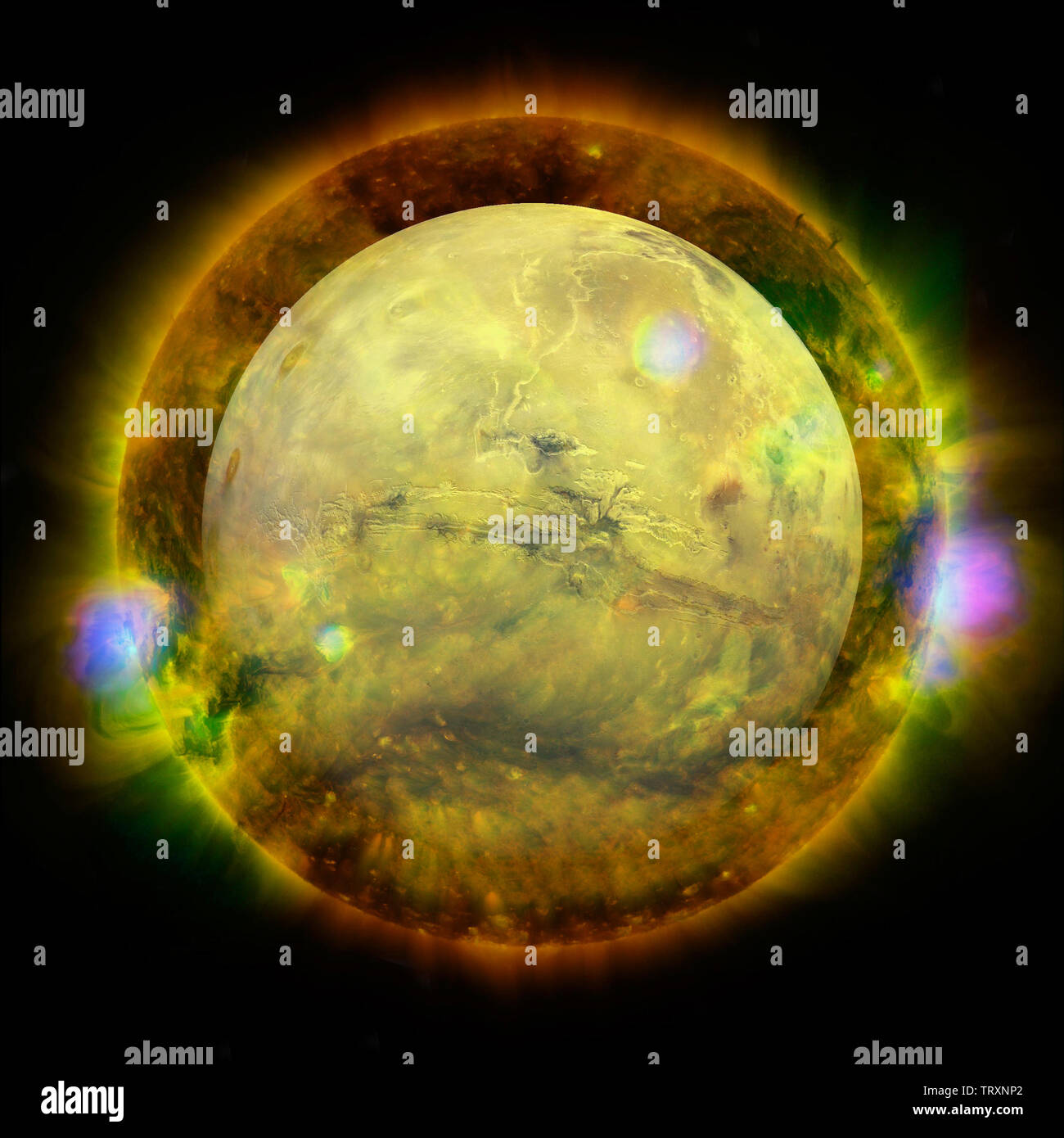 Extremely hot star. Flaring of Sun. Beauty of endless universe ...