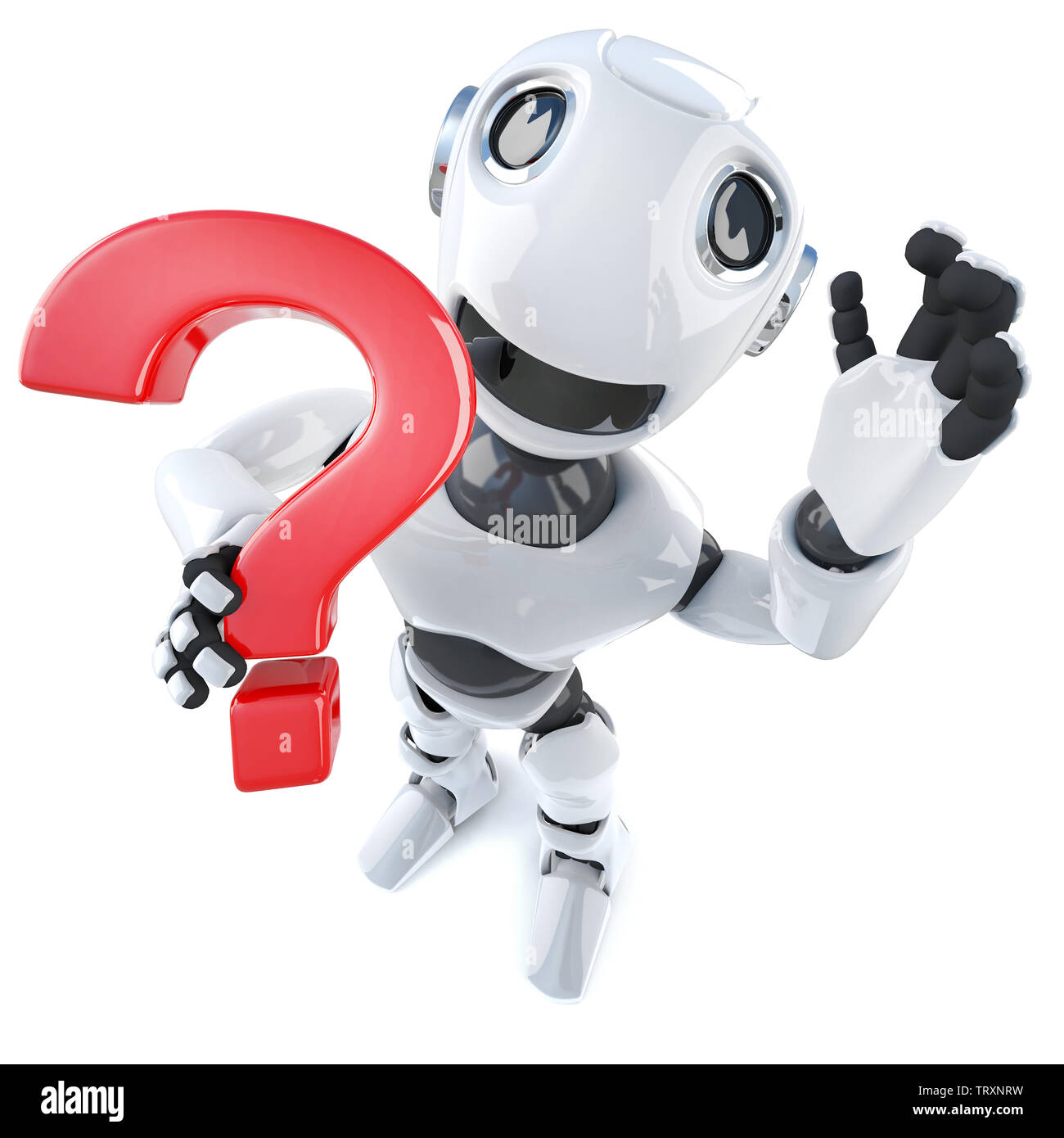 3d render of a funny cartoon robot character holding a question mark ...