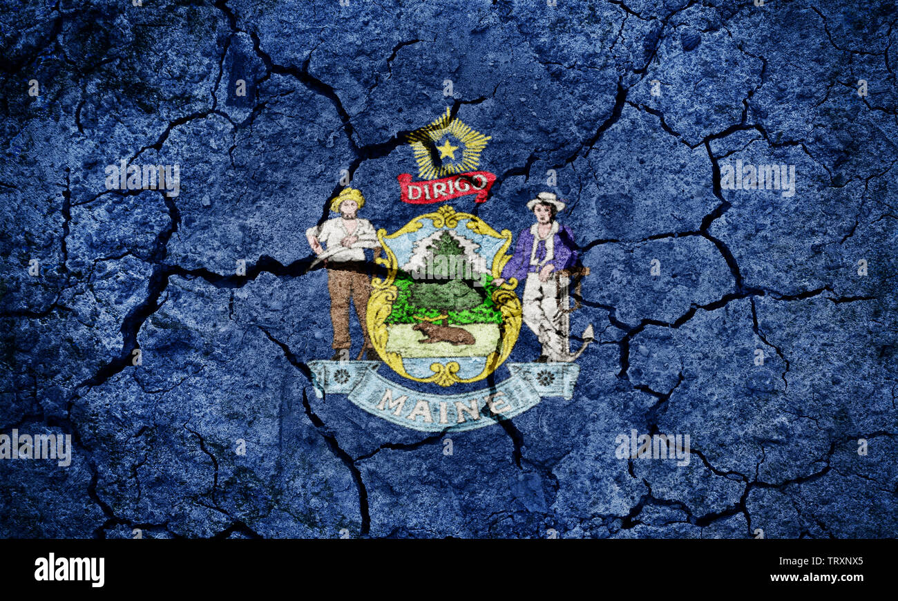 Flag of the state of Maine on dry earth ground texture background Stock ...