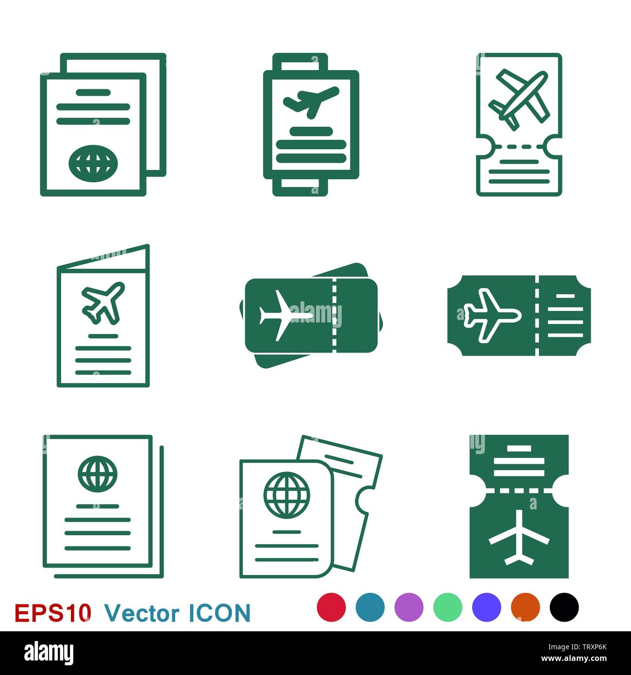 Travel documents icon, passport with tickets flat icon isolated ...