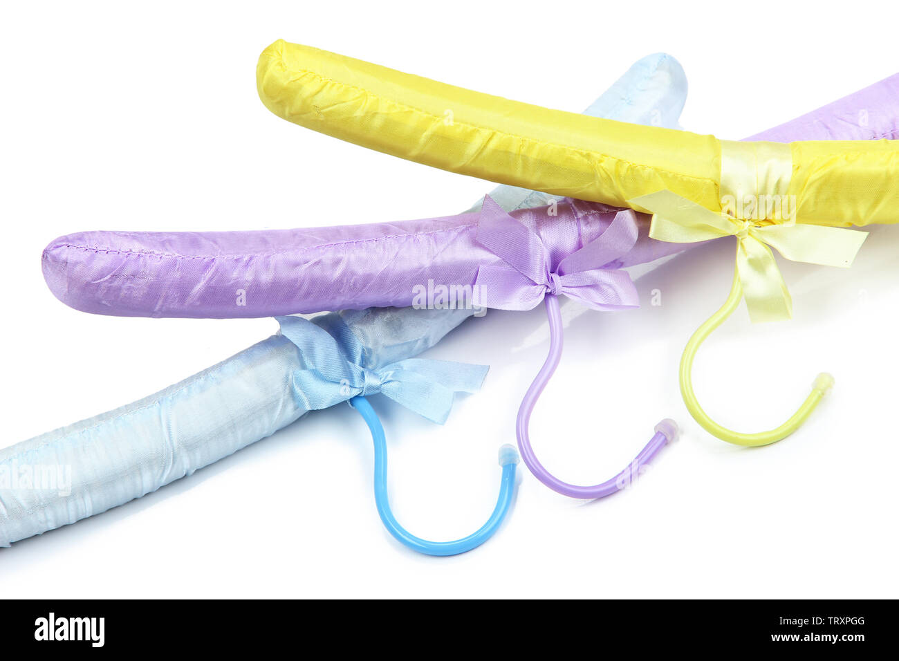 Beautiful hangers isolated on white Stock Photo - Alamy