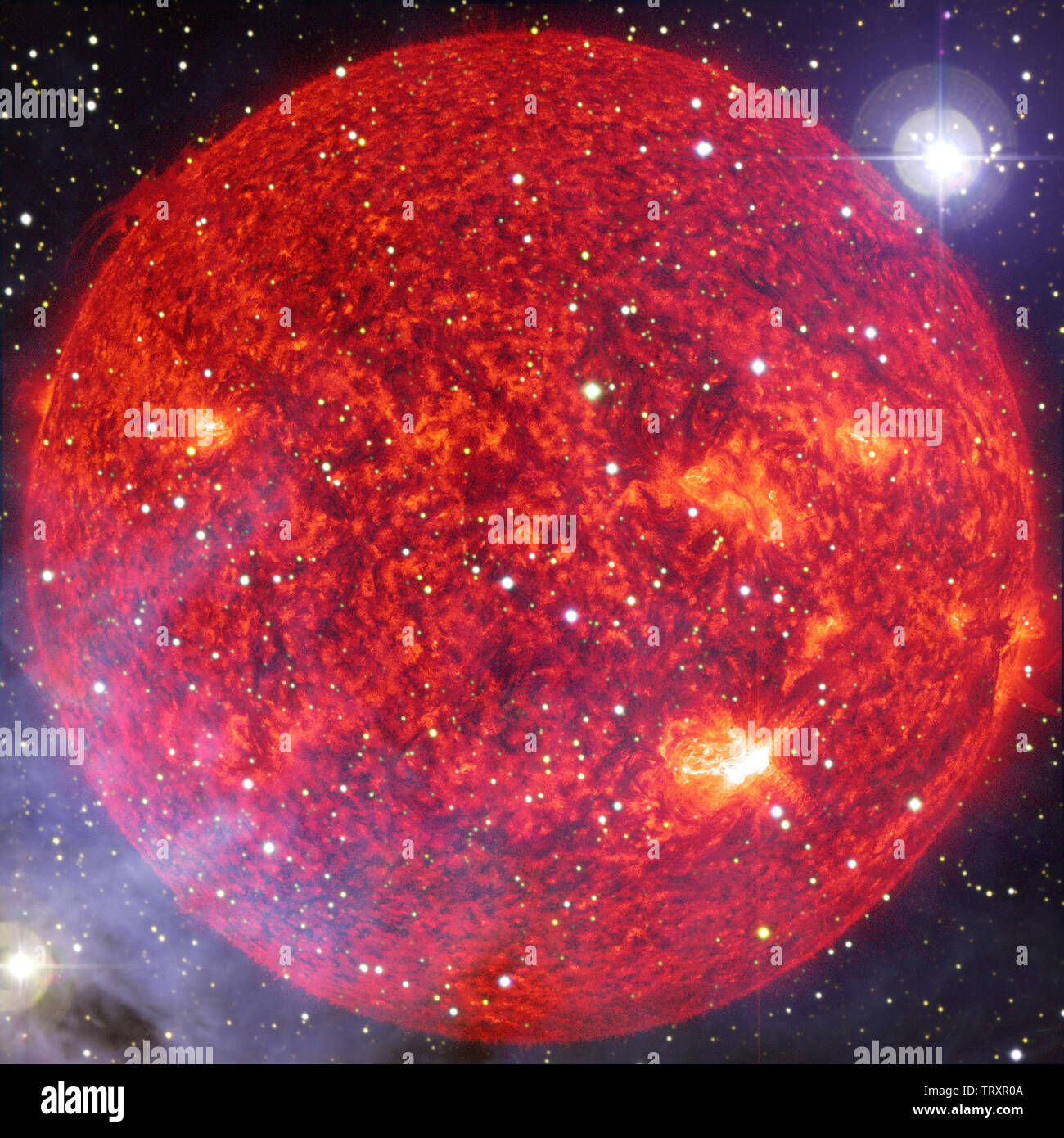 Extremely hot star. Flaring of Sun. Beauty of endless universe ...