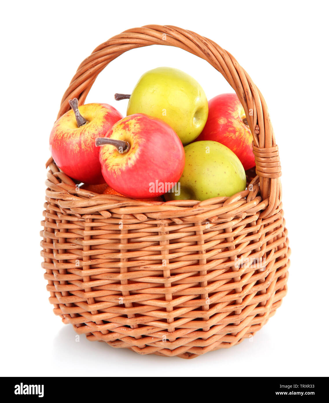 Small apples in wicker basket, isolated on white Stock Photo - Alamy
